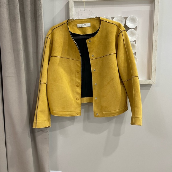 Zara | Jackets & Coats | Zara Basic Yellow Suede Button Front Jacket ...